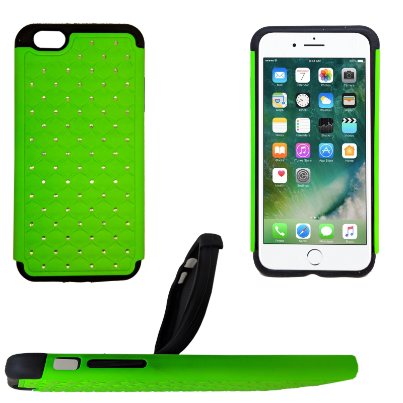 IPHONE 6 PLUS STAR DIAMOND CASE WITH RUBBERED EDGE GREEN